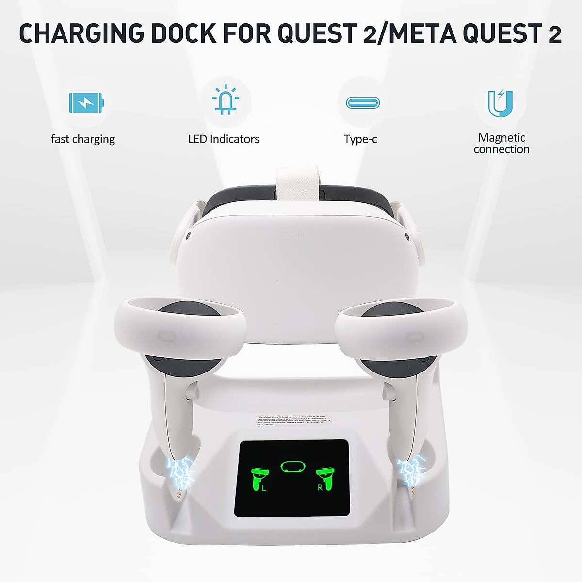 VR Charging Station for Oculus Quest 2/Meta Quest 2,Ysokk Magnetic Charging Dock with 2 Rechargeable Batteries/USB-C Charger and Cable