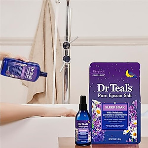 Dr Teal's Foaming Bath with Pure Epsom Salt, Sleep Blend with Melatonin, Lavender & Chamomile Essential Oils, 34 Fl Oz (Pack of 4) (Packaging May Vary)