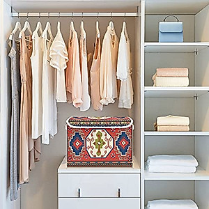 linqin Towel Storage Box with Lid for Shelves Persian Carpet Tribal Texture Storage Containers Collapsible Photo Box