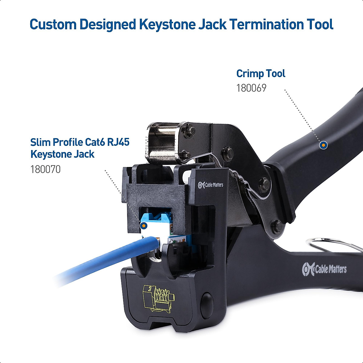 Cable Matters Crimp Tool for Cable Matters Cat 6 90-Degree RJ45 Slim-Profile Keystone Jacks with Model 180070 (Not compatible with Model 180005 Series Keystones)