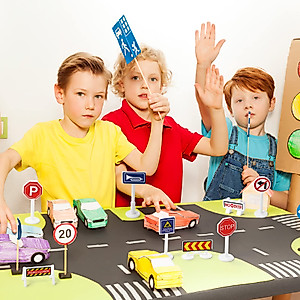 56Pcs Street Road Signs Playset Traffic Signs Playset Mini Electric Traffic Lights Toy Road Signs for Play(Mini Size)