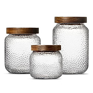 Anti-slip Storage Jar, 3 Pack , with Airtight Wood Lid Glass Kitchen Canisters 12oz, 17oz, 25oz