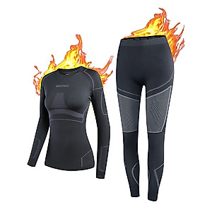 NOOYME Thermal Underwear for Women Long Johns for Women, Base Layer Women Black-grey