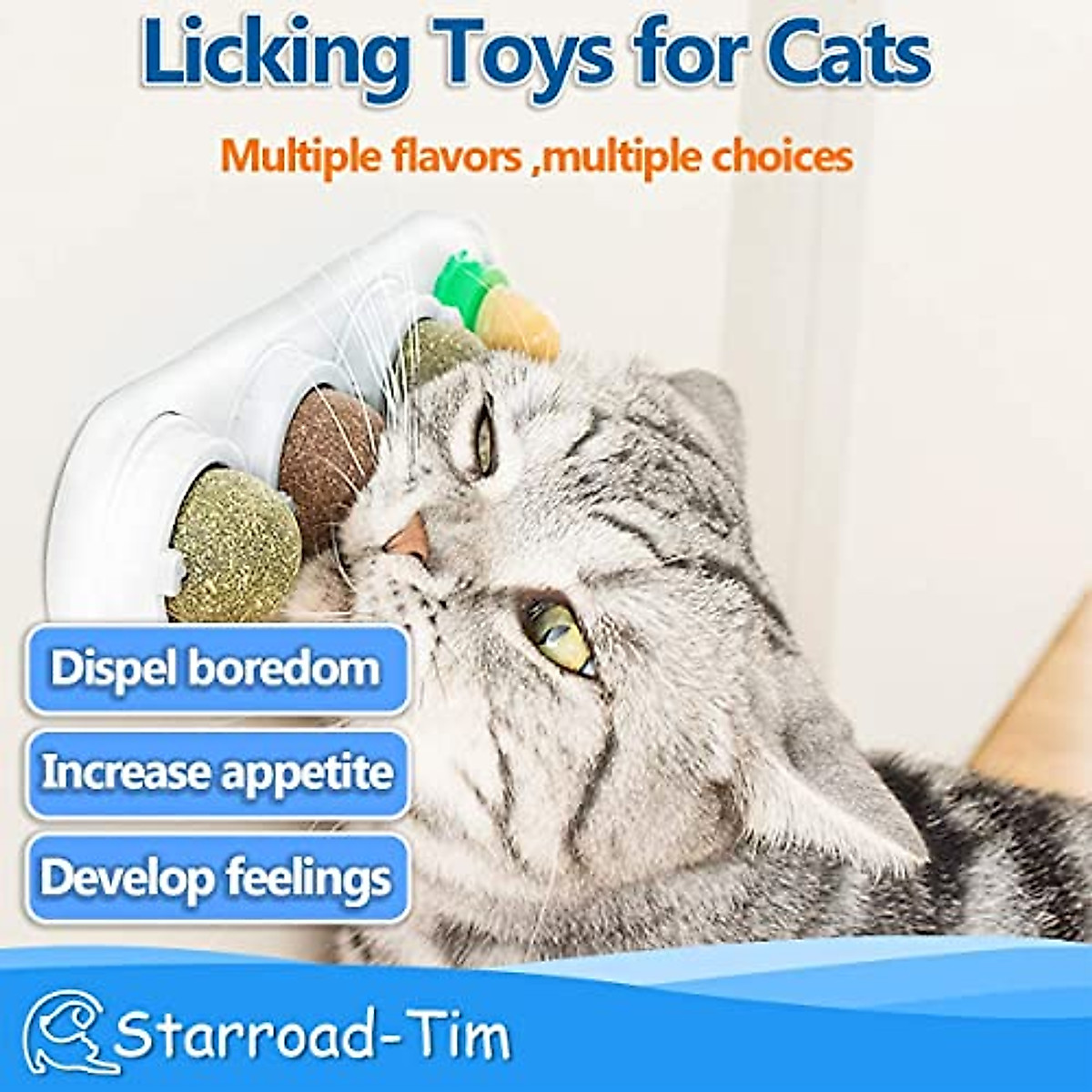 STARROAD-TIM Catnip Balls Catnip Toy for Cats Rotatable Edible Balls Natural Healthy Self-Adhesive Catnip Edible Balls (White)