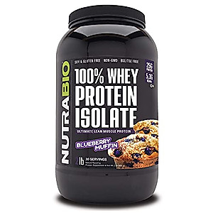 NutraBio 100% Whey Protein Isolate - Complete Amino Acid Profile - 25G of Protein Per Scoop - Soy and Gluten Free - Zero Fillers, Non-GMO, Protein Powder - Blueberry Muffin, 2 Pounds