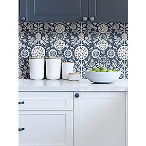 NuWallpaper NUS4031 Navy Anya Peel & Stick Wallpaper, Blue