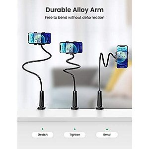 UGREEN Gooseneck Clip Phone Holder for Bed Desk Cell Phone Mount Flexible Lazy Long Arm Clamp Headboard Hand Free Overhead Video Recording Compatible with iPhone Pro Max Samsung Galaxy Ultra, 3.0 ft