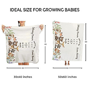 MDPrints Personalized Twin Milestone Blanket, Custom Monthly Baby Blankets with Name for Boys and Girls, 30x40 & 50x60inch Soft Plush Fleece (Brown)