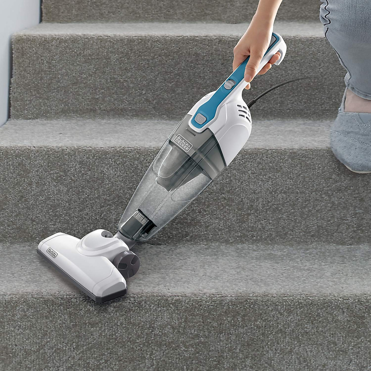Black & Decker BDST1609 3-in-1 Corded Lightweight Handheld Cleaner & Stick Vacuum Cleaner, White with Aqua Blue