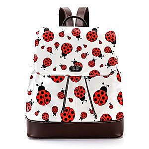 Casual PU Leather Backpack for Men, Women's Shoulder Bag Students Daypack for Travel Business College Red Ladybug