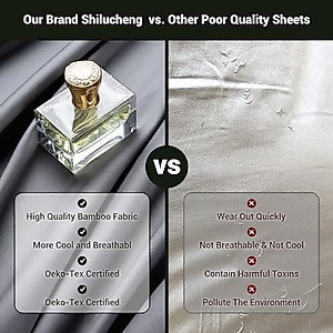 Shilucheng 4-Piece Queen Size Sheets Set，Rayon Derived from Bamboo_，Cooling & Breathable Bed Sheets, Silky Bedding Sheets & Pillowcases, 16 Inch Deep Pockets (Queen,Dark Grey)