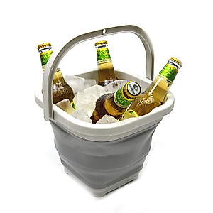 SAMMART Set of 2-5L (1.3 Gallon) Sqare Collapsible Plastic Bucket - Foldable Square Tub - Portable Fishing Water Pail - Space Saving Outdoor Waterpot (2, Grey)