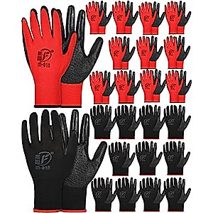 Nuogo 24 Pairs Gardening Gloves for Men Women Rubber Coated Work Gloves Garden Gloves Safety Work Gloves Construction Gloves (Black, Red)