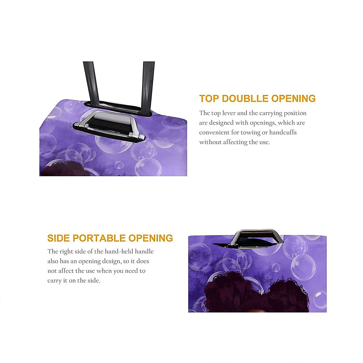 ZgaidIta Black Girl Bubble Luggage Cover Washable Suitcase Protector Anti-scratch Suitcase cover S(18-22 inch luggage)