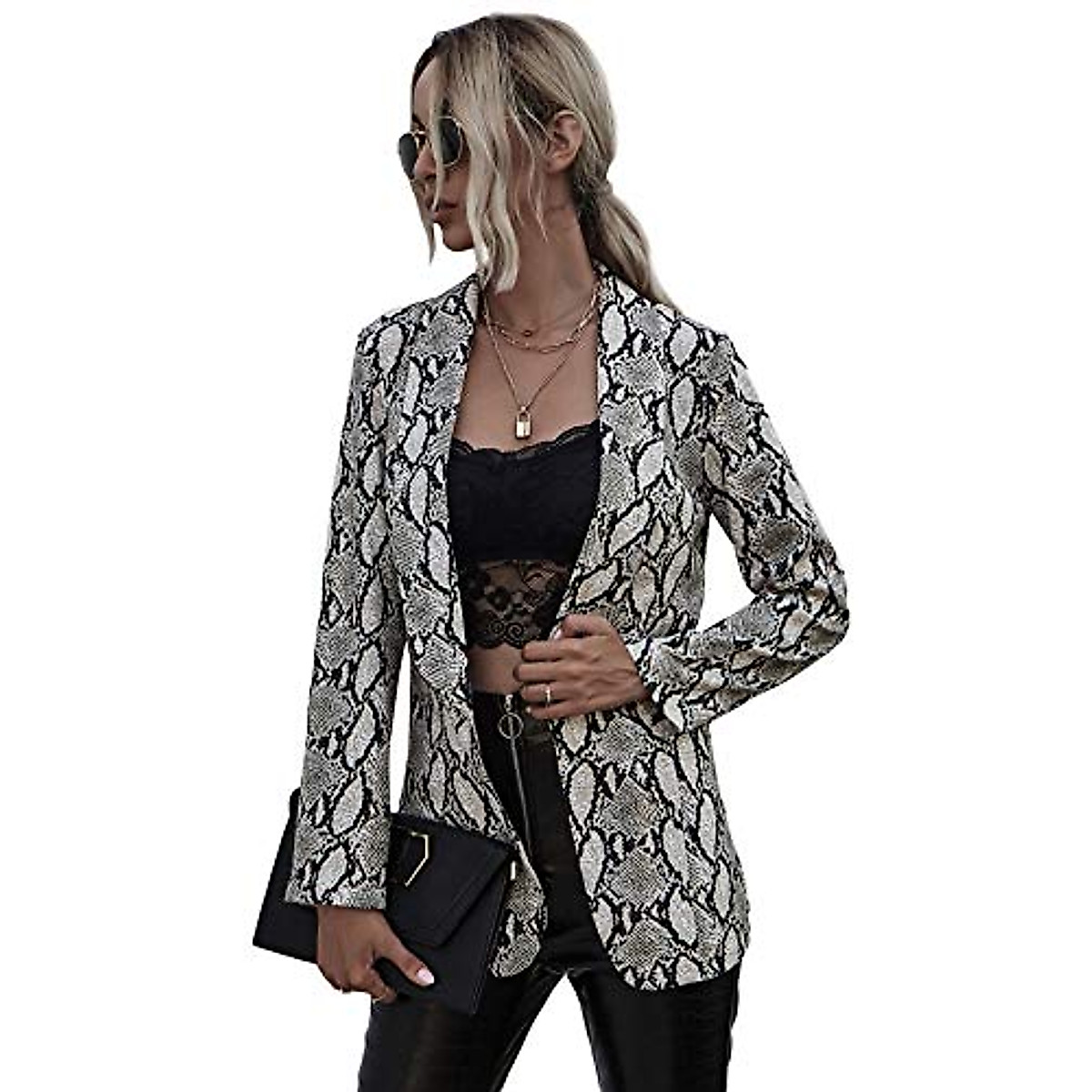 Floerns Women's Long Sleeve Open Front Snakeskin Print Blazer Outerwear Multicolor-4 XL