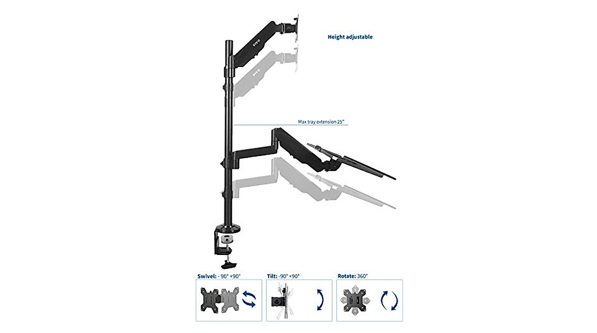 VIVO Sit-Stand Height Adjustable Pneumatic Spring Arm Keyboard Tray ...