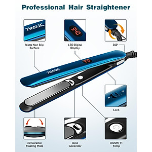 Negative Ion Flat Iron Hair Straightener, Ceramic Hair Straightener with LCD, 1" Flat Iron with 11 Heat Settings, Professional 2 in 1 Hair Iron for Thick Hair, Anti Static & Auto Shut-Off