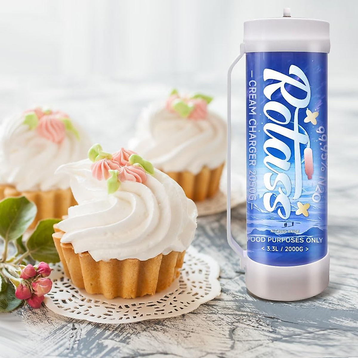 HNAICDU Whipped Cream Charger 2000G 3.3L - Food Grade Aluminum Cream Charger Gas Tank Pure Flavored Nitrous Oxide Tank, for Any Standard Whipped Cream Dispenser (2 Cylinders)