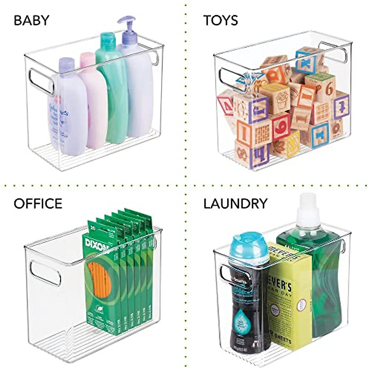 mDesign Tall Plastic Storage Organizer Container Bin, Office Organization for Filing Cabinet, Cupboard, Shelves, and Desk - Holds Notepads, Pens, Pencils, Highlighters, Ligne Collection, 4 Pack, Clear