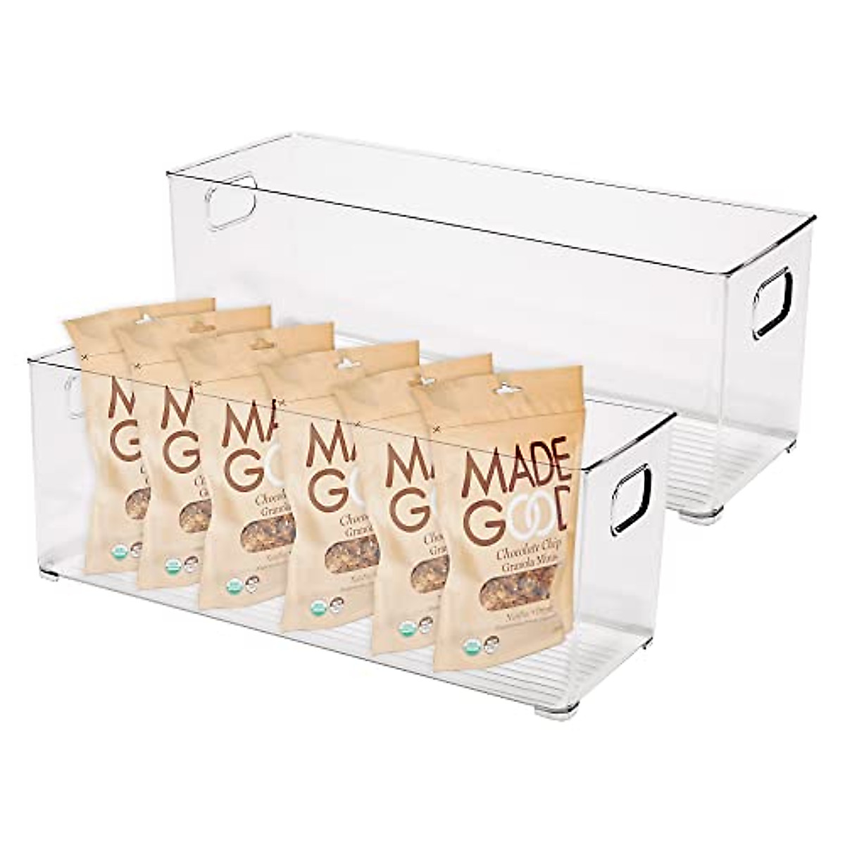 Clear Plastic Storage Bins, Stackable Pantry Organization and Storage Containers Clear Organizing Bins, Cabinet & Pantry Organizer Bins for Organizing Bathroom, Kitchen, Fridge, Freezer Organizer Bins