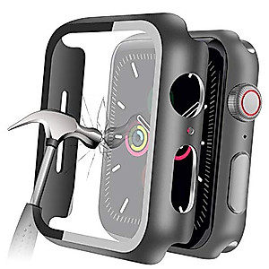 YMHML Compatible with Apple Watch 38mm Series 3/2/1 Case with Built-in Tempered Glass Screen Protector, Thin Guard Bumper Full Coverage Matte Hard Cover for iWatch Accessories