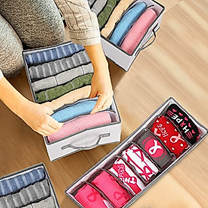 6 Pcs Wardrobe Clothes Organizer Clothing Drawer Organizers Foldable Plastic Hard PP Plate Jeans Organizer for Closet with Handle for Clothing Pants Coats Underwear (S 7 Grids, L 7 Grids, XL 8 Grids)