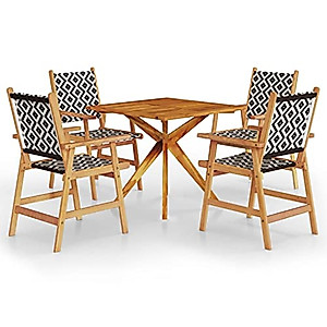 YUHI-HQYD 5 Piece Patio Dining Set,Balcony Bar,Party Furniture,Comfortable Casual Furniture,Suitable for Balcony, Deck, Backyard, Patio, Garden, Poolside, etc. Solid Wood Acacia
