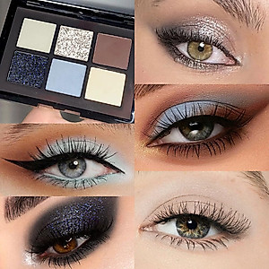 Kaely Black Silver Brwon Smokey Eye Eyeshadow Makeup Palette,6 Colors Cool Toned Matte Shimmer Glitter Eyeshadow Palette,Halloween Cosplay Goth Make Up Eye Shadow Black,maquillaje sombras para ojos