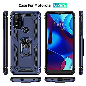 for Moto G Pure Case, Moto G Power 2022 Case with HD Screen Protector, [Military Grade 16ft. Drop Tested] Ring Shockproof Protective Phone Case for Motorola G Pure,Blue