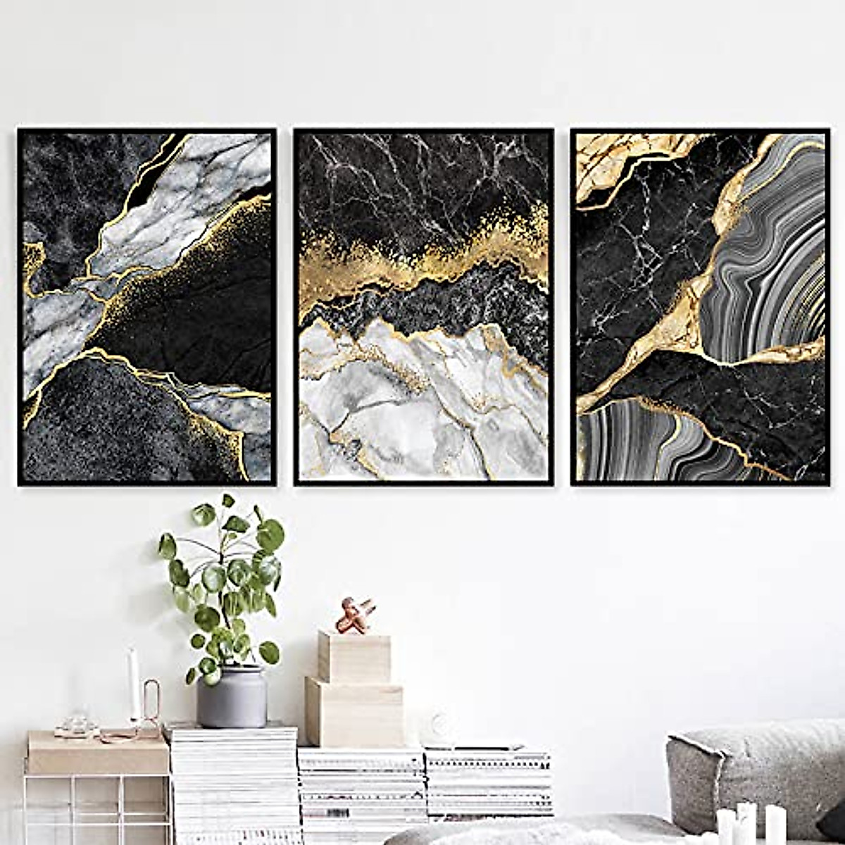 Abstract Black Gold Marble Texture Wall Art Painting Abstract Gold Wall Art Modern Posters Prints Abstract Marble Wall Art for Living Room Decor Abstract Wall Art Black and Gold Picture Unframed (12x16inch Unframed)