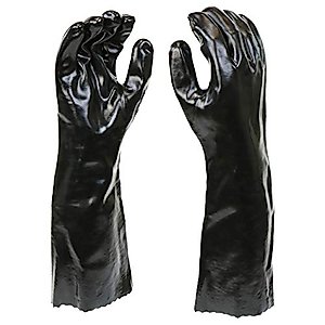 West Chester 12018 Chemical Resistant PVC Coated Work Gloves - Large, Black Fully Coated Safety Gloves with 18 in. Gauntlet Cuff. Workplace Safety Wear