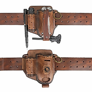 Tourbon Leather EDC Pouch for Belt Multitool Sheath Folding Knife Pocket Tool Organizer with Flashlight Holster Pen Holder