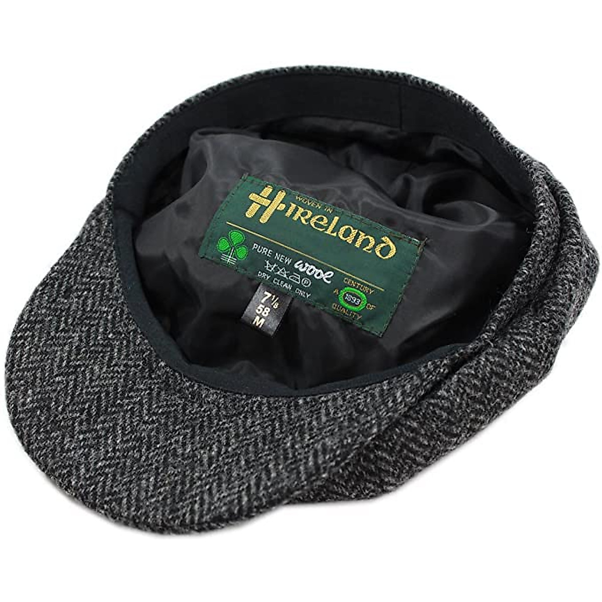 Biddy Murphy Newsboy Hat for Men Irish Flat Cap 100% Wool Tweed, Herringbone, Imported, Large Gray