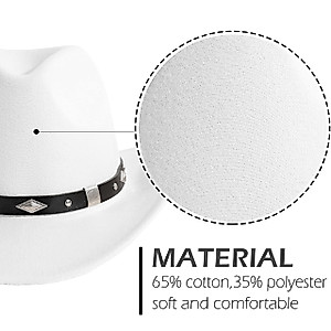Gossifan Women Men Western Cowboy Cowgirl Hat Fedora Hat with Belt-Black Belt White