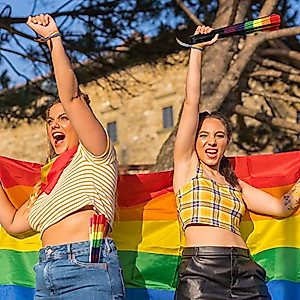 Geetery 6 Pcs Large Rainbow Folding Hand Gay Fan LGBT Fans Festival Pride Rainbow Fans for Women Men Rainbow Dance Party, Music Festival, Dance Club Event Supplies (Black, White)