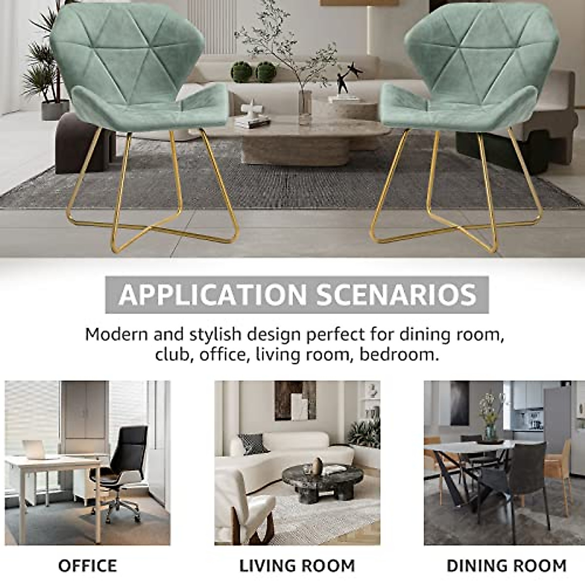 NIOIIKIT Upholstered Dining Chairs, Tufted Dining Chairs with Golden Metal X-Shaped Base, Small Accent Chairs, Living Room Chair for Small Spaces, Corners, Living Room, Dining Room (Sage)