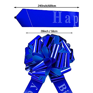 Happy Birthday Car Bow Big Car Ribbon Bow Large Gift Wrapping Bow Giant Bow for Car Decorative Huge Pull Bow for Christmas Party Birthday Car Decoration (Royal Blue,20 Inches)