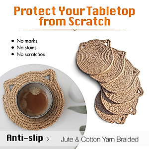 Boho Coasters for Drinks Absorbent, Set of 6 Jute Coasters for Coffee Table Dinning Table, Funny Cat Coasters 4.7 inch, Unique Farmhouse Coasters for Home Decor (4.7 inch)