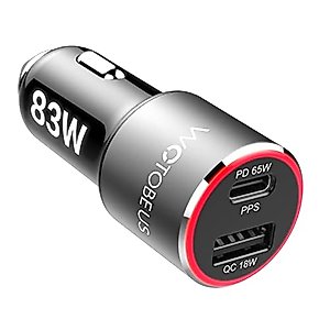 WOTOBEUS 83W USB C Car Charger Adapter, PD 65W PPS 45W+USB-A 18W Super Fast Charging Type-C Cigarette Lighter for iPhone 14 13 Pro Plus Max Samsung Galaxy S23/22/21 Ultra iPad MacBook Laptop Pixel