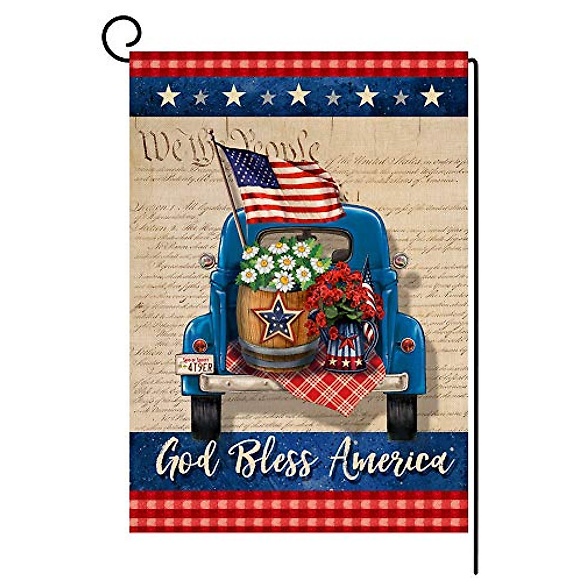 BLKWHT 4th of July Garden Flag God Bless America Vertical Double Sided Independence Day Truck Memorial Day Patriotic Burlap Yard Outdoor Decor 12.5 x 18 Inches A2119