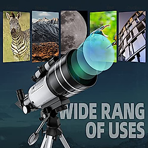 Telescope for Kids & Adults, 70mm Aperture Refractor Telescopes for Astronomy Beginners, Portable Travel Telescope with Phone Adapter & Wireless Remote, Astronomy Gifts for Kids