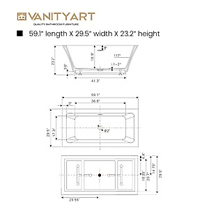 Vanity Art 59" X 30" Freestanding Bathtub | Home Improvement Bathtubs with Contemporary Design for Soaking and Bathing, Overflow and Pop-up Drain with UPC Certified, Acrylic, VA6817-S