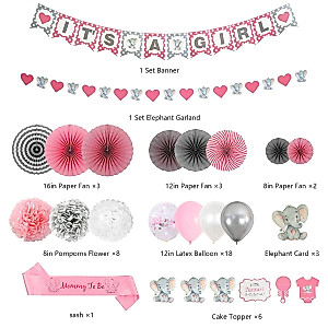 Elephant Baby Shower Decorations – It's a Girl Baby Shower in Pink and Gray Theme – Cute Elephant Party Kit – Virtual Baby Shower Decorations – Multipurpose Elephant Décor – Ready To Install