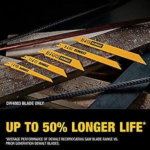 DEWALT Reciprocating Saw Blades, Tapered Back, Bi-Metal, 9-Inch 6-TPI, 5-Pack (DW4803)