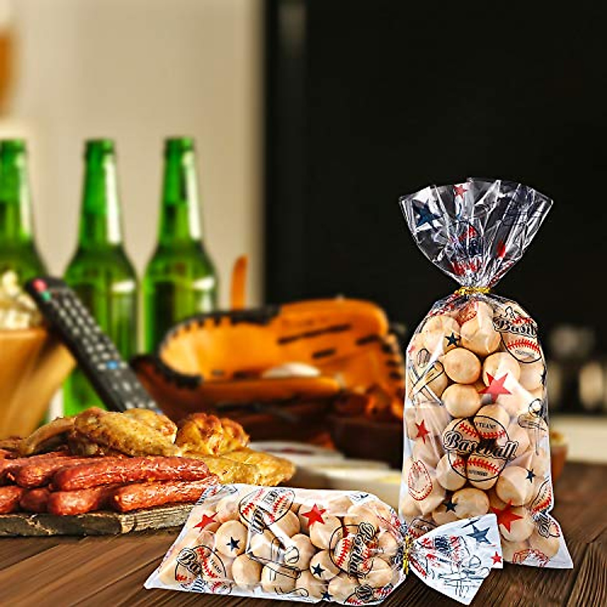 Chuangdi 100 Pack Baseball Party Cello Bags Cellophane Bag for Birthday Party Supplies Favors Party Supply Bags Goody Favor Bags (Star Style)