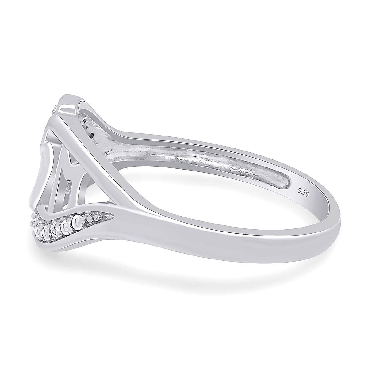 Round Cut White Natural Diamond Accent "MOM" Ring In 14k White Gold Over Sterling Silver Jewelry For Her Women (I-J Color, I2-I3 Clarity, 0.01 Cttw) Ring Size-6