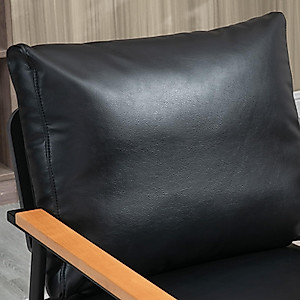 GYI Black Leather Accent Chair Set of 2, 23.6'' Wide Armchair Set of 2, Industrial Black Metal Frame Accent Chairs with Wood Arms, Mid-Century Modern Comfy Sofa Chair for Living Room, Bedroom