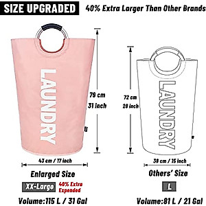 XX-Large Laundry Basket, Collapsible Fabric Hamper with Aluminum Handles, 115L, Tall Foldable Clothes Baskets, Easy Carry Bags, Hampers for Kids Bedroom, College Dorms (Pink)