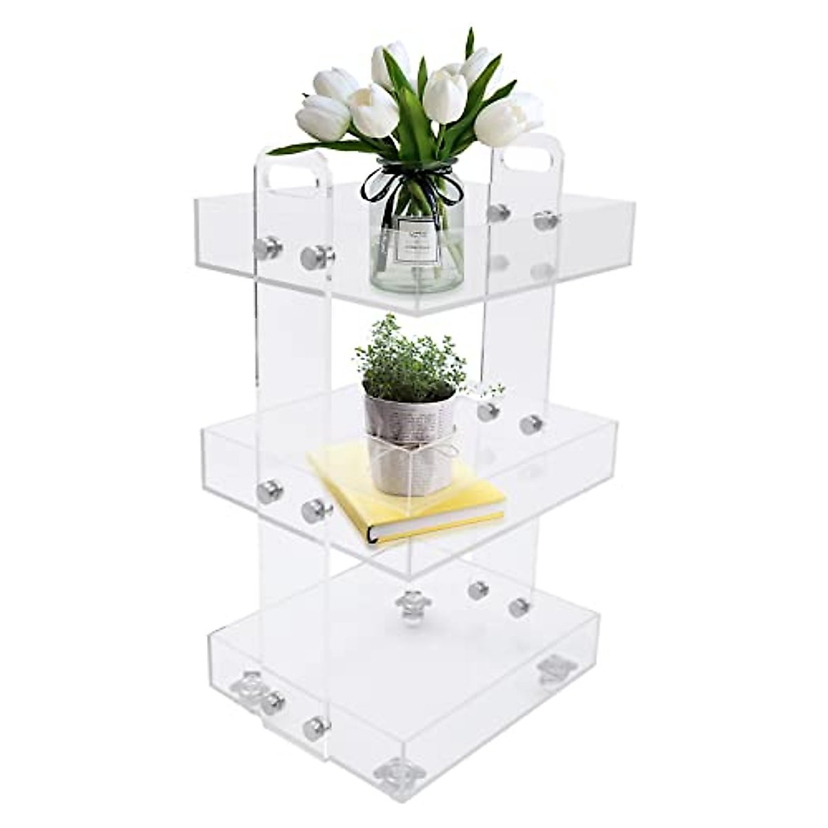 awolsrgiop 3-Tier Kitchen Storage Cart Rolling Utility Rack w/Handle Utility Mobile Shelf Mobile Slide Out Organizer Multi-Purpose Storage Rolling Cart Utility Trolley Cart on Wheels Space Saving