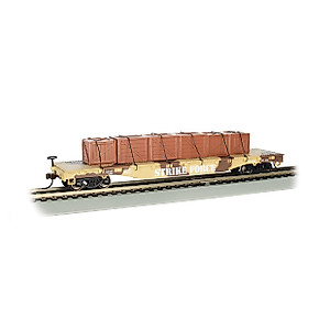 Bachmann Trains - 52’ Center Depressed Flat CAR - Desert Camouflage with CRATES - HO Scale